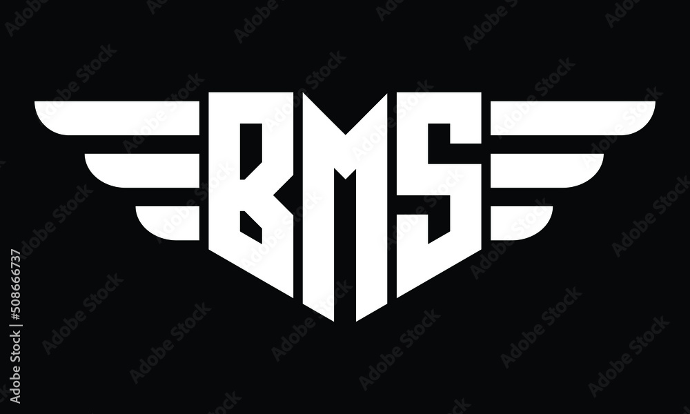 BMS three letter logo, creative wings shape logo design vector template ...