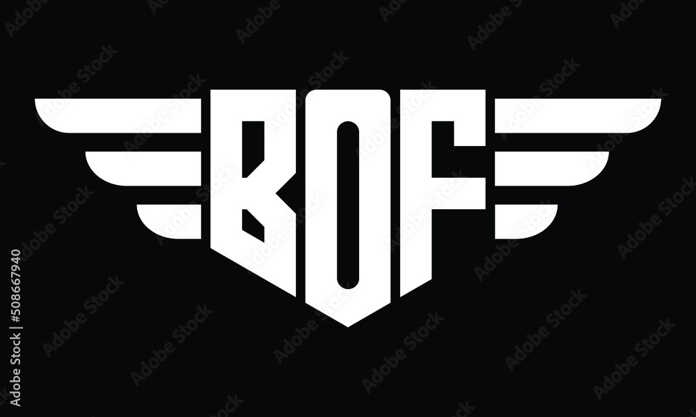 BOF three letter logo, creative wings shape logo design vector template ...