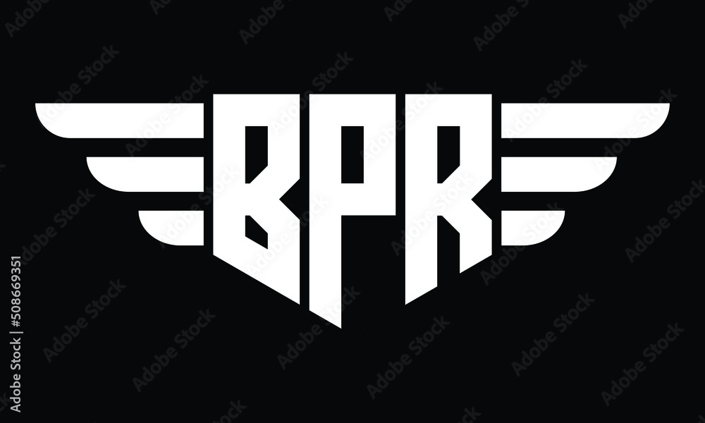 BPR three letter logo, creative wings shape logo design vector template ...