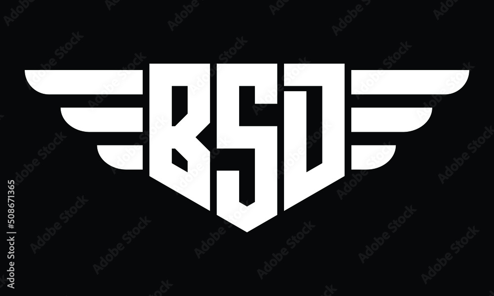 BSD three letter logo, creative wings shape logo design vector template ...