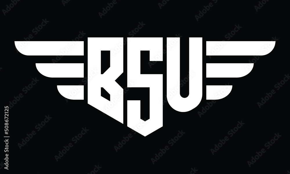 BSU three letter logo, creative wings shape logo design vector template ...