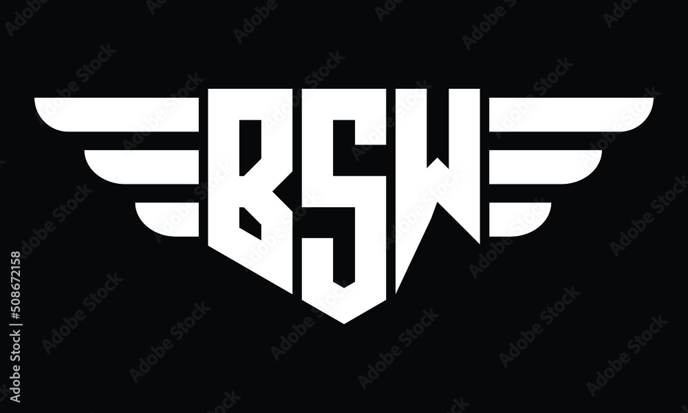 BSW three letter logo, creative wings shape logo design vector template ...