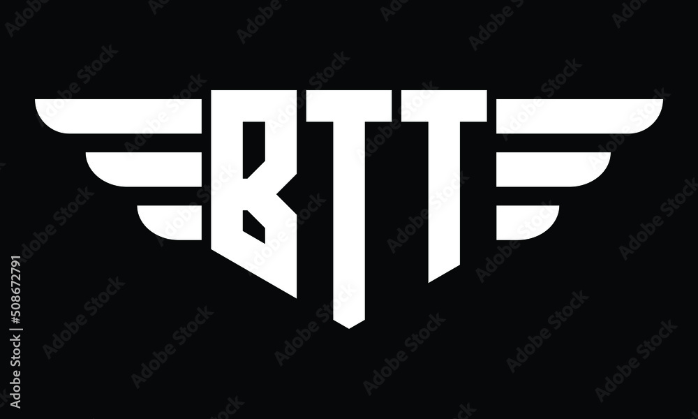 BTT three letter logo, creative wings shape logo design vector template ...