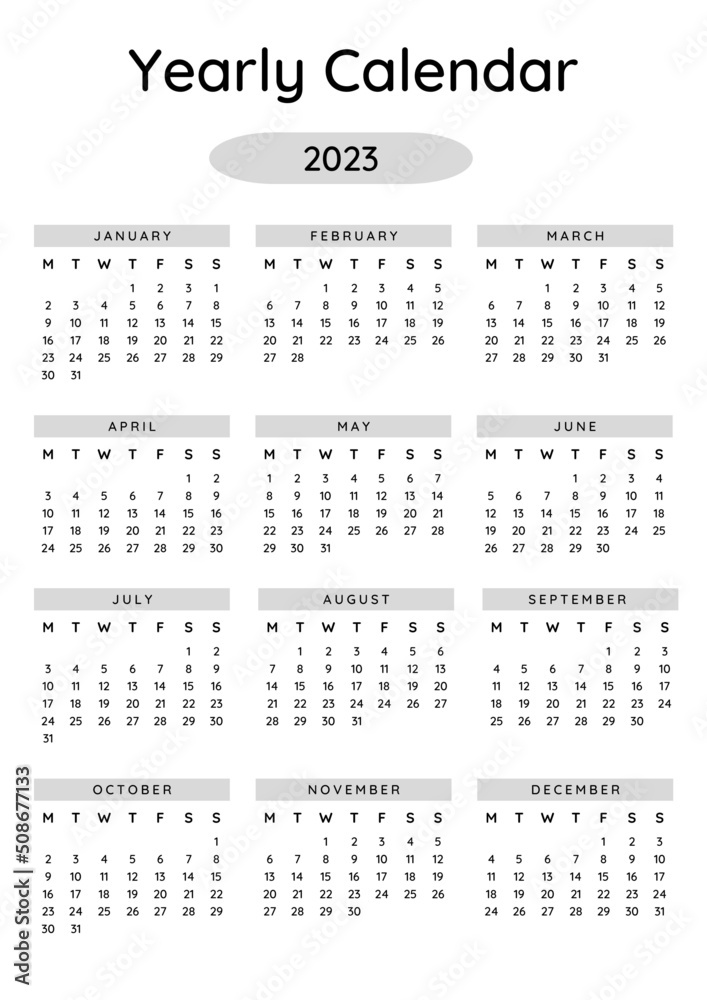 Printable Yearly Calendar 2023 Stock Illustration | Adobe Stock