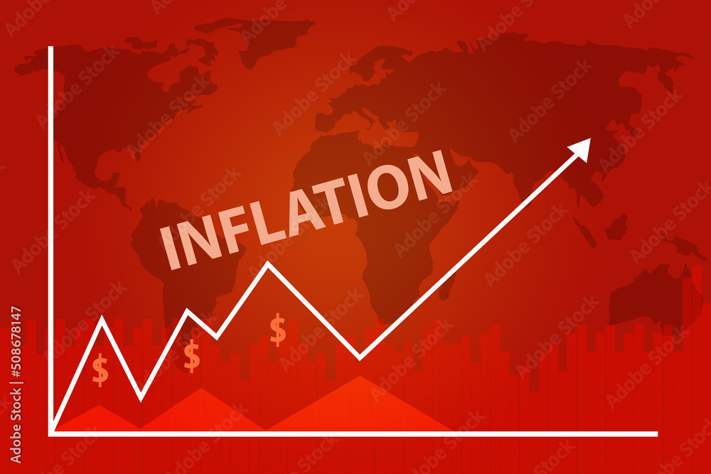 Inflation background worldwide due to pandemic. Graph showing increase ...