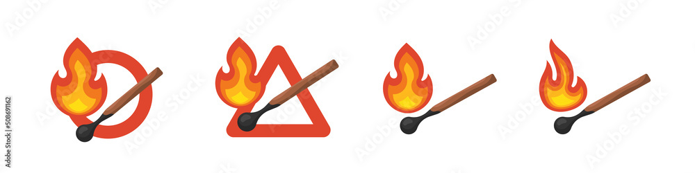 No open fire sign. A lit match in a prohibition sign. No Fire Ignition ...