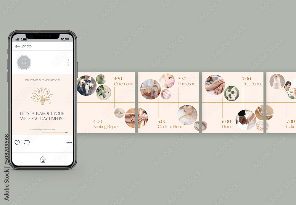 Wedding Timeline Carousel Layouts in Soothing Colors with Elegant ...