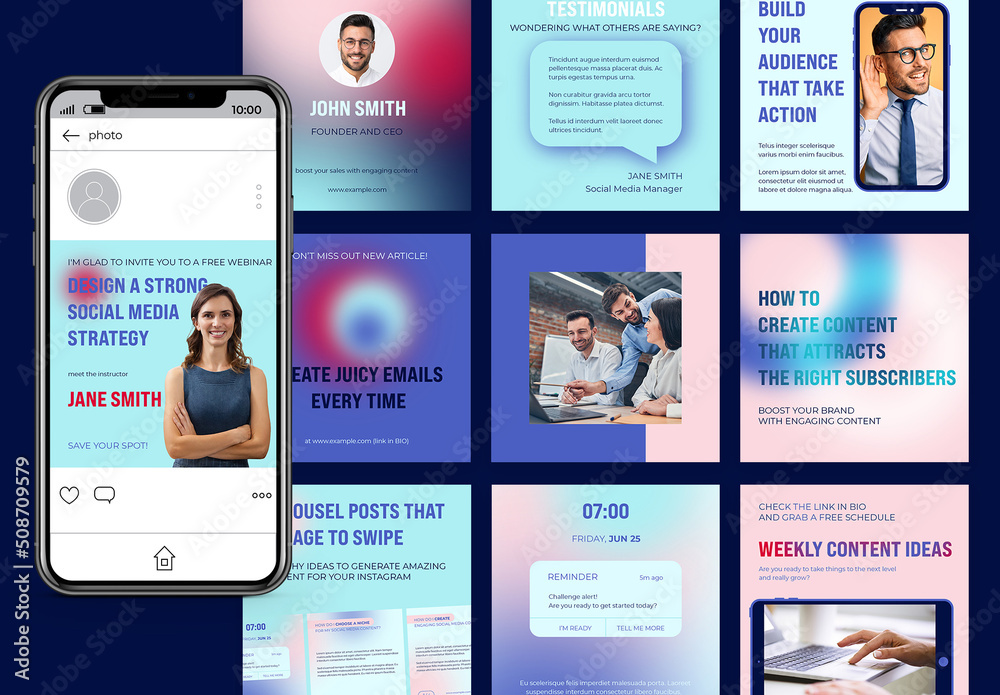 Social Media Marketing Post Layouts in Bright Colors with Modern ...