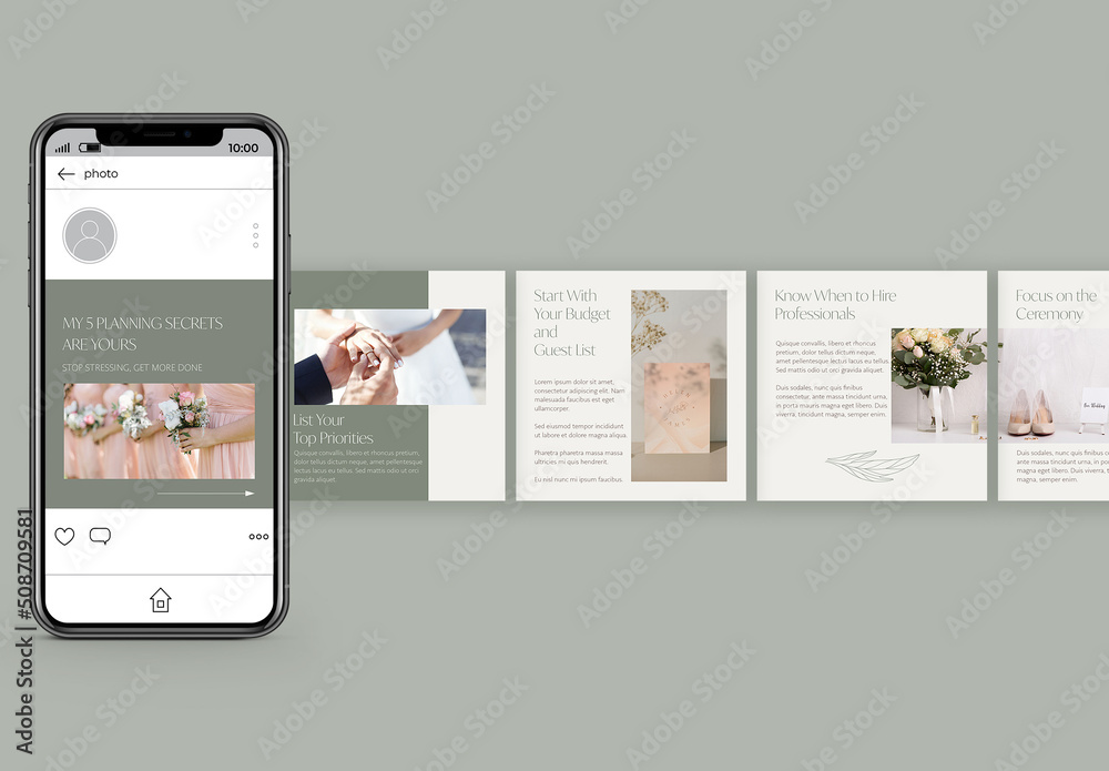 Wedding Planner Carousel Layouts in Soothing Colors with Elegant Golden ...