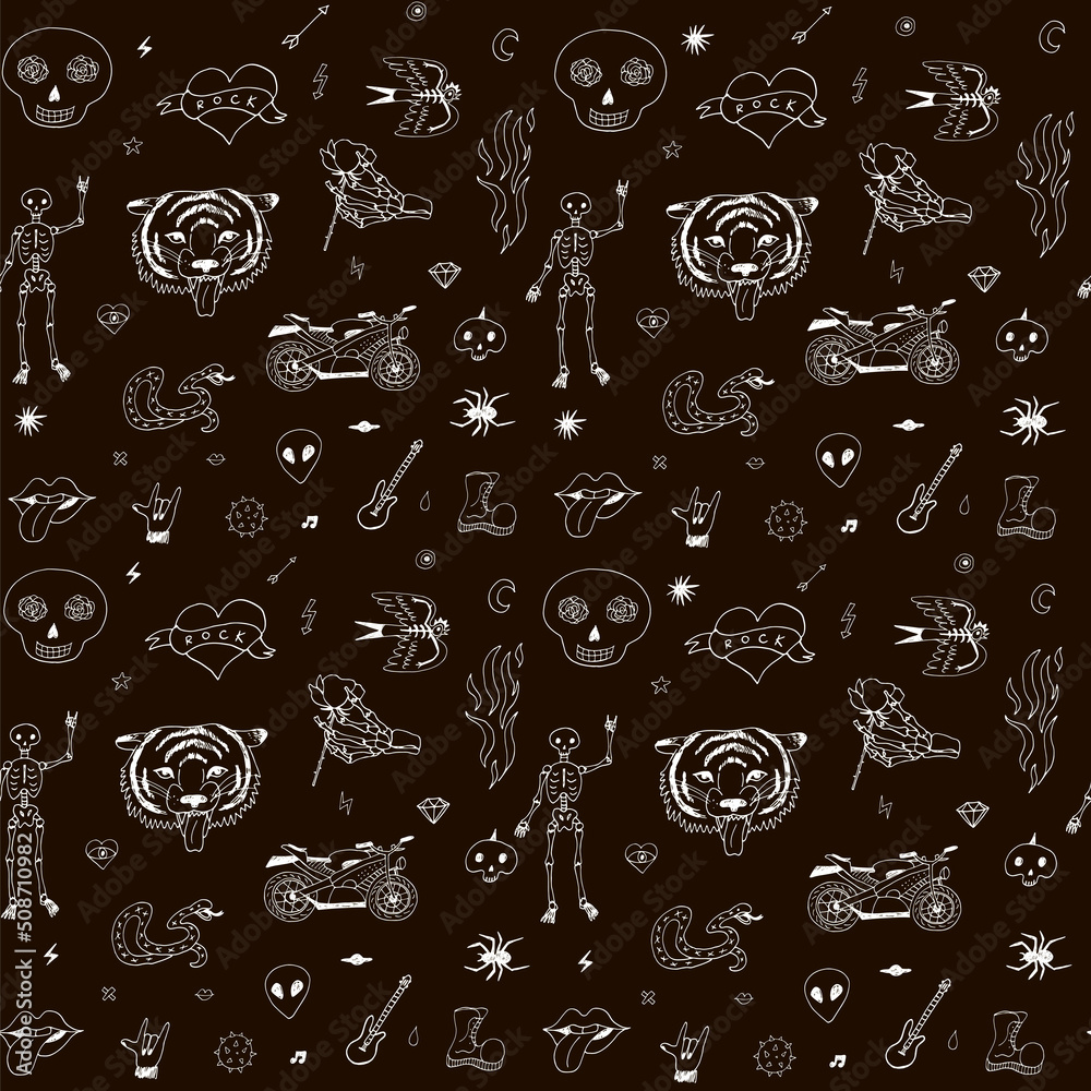 Punk rock doodles vector line illustrations set Stock Vector | Adobe Stock