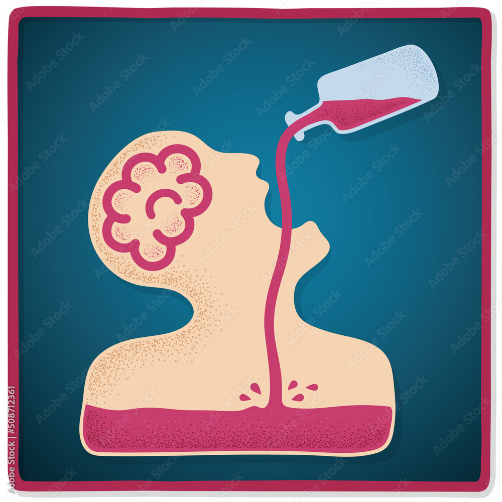 Person drinking alcohol, addiction problems, freehand drawing, vector ...