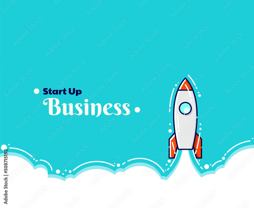 flat design start up with a symbol of launching a rocket into space ...