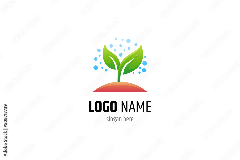 Plant logo with water bubble decoration. Flat design style is simple ...