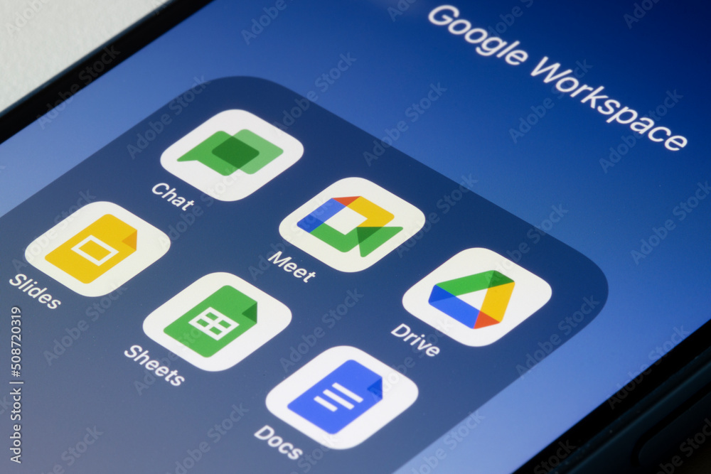 Portland, OR, USA - Feb 4, 2022: Closeup of the Google Workspace ...