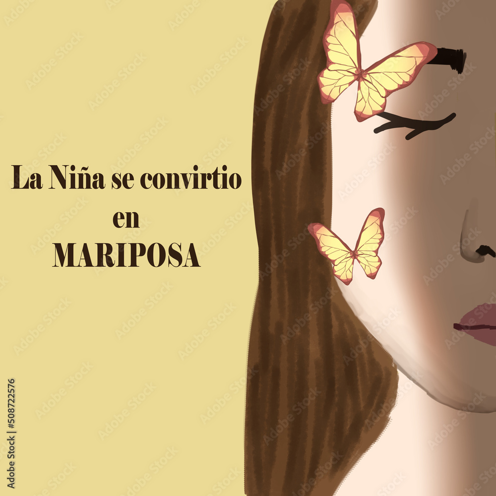 Metáfora la niña se convirtio en mariposa Stock Illustration | Adobe Stock