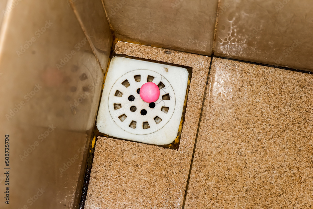 drain hole in bathroom with brown tile floor Stock Photo | Adobe Stock