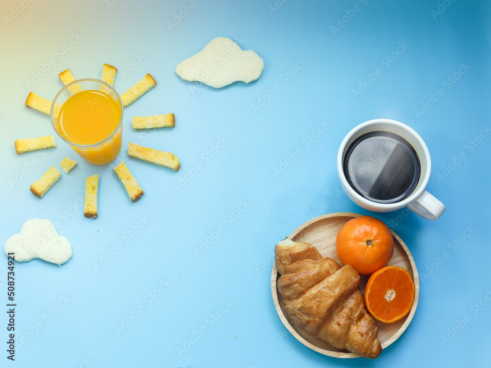 Creative breakfast idea, sunrise morning blue sky with cloud meal ...