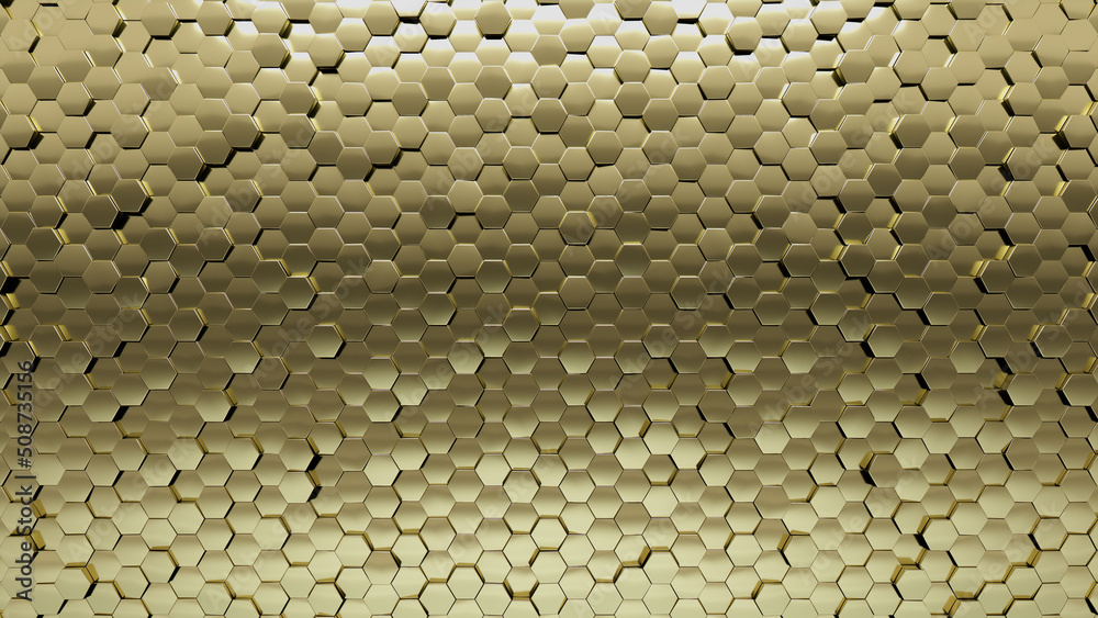 Polished, Gold Wall background with tiles. 3D, tile Wallpaper with ...