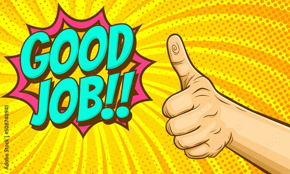 good job with thumb up hand illustration cartoon style Stock Vector ...