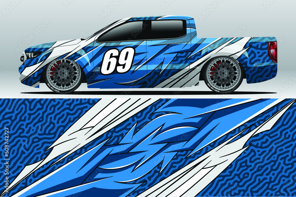 Abstract Race car wrap sticker design and sports background for daily ...