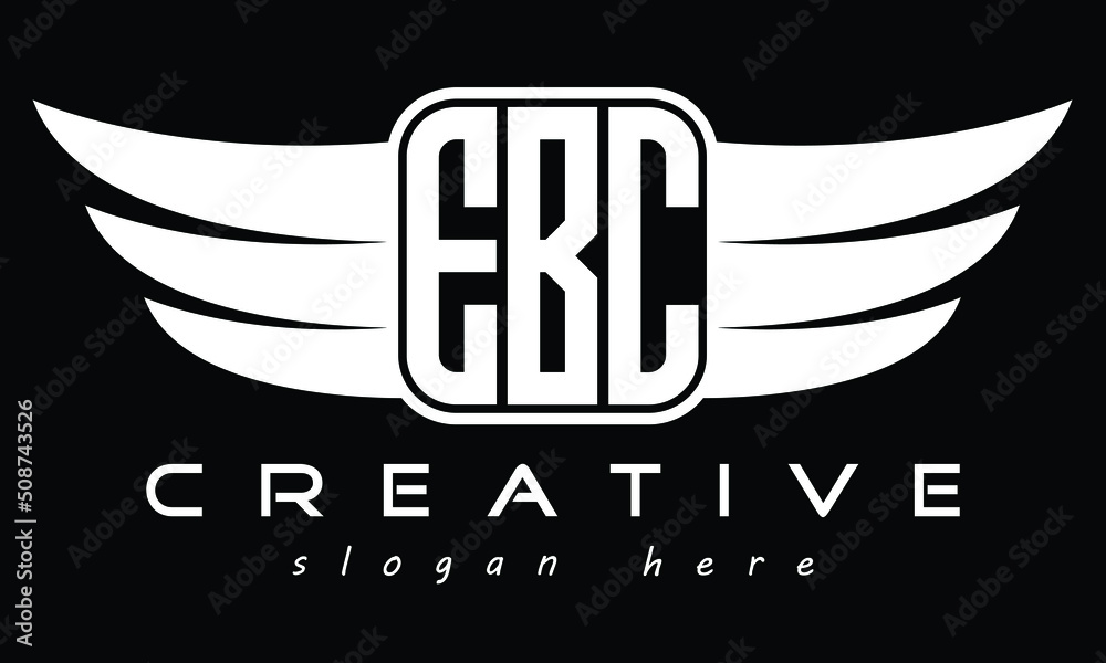 EBC three Letter wing symbol minimalist modern font creative concept ...