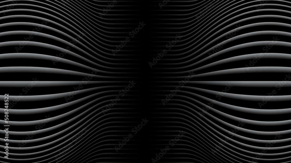 Abstract black background with 3D lines pattern, symmetrical minimal ...