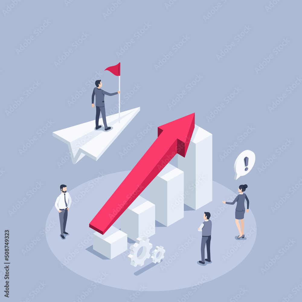 isometric vector illustration on a gray background, a man in a business ...