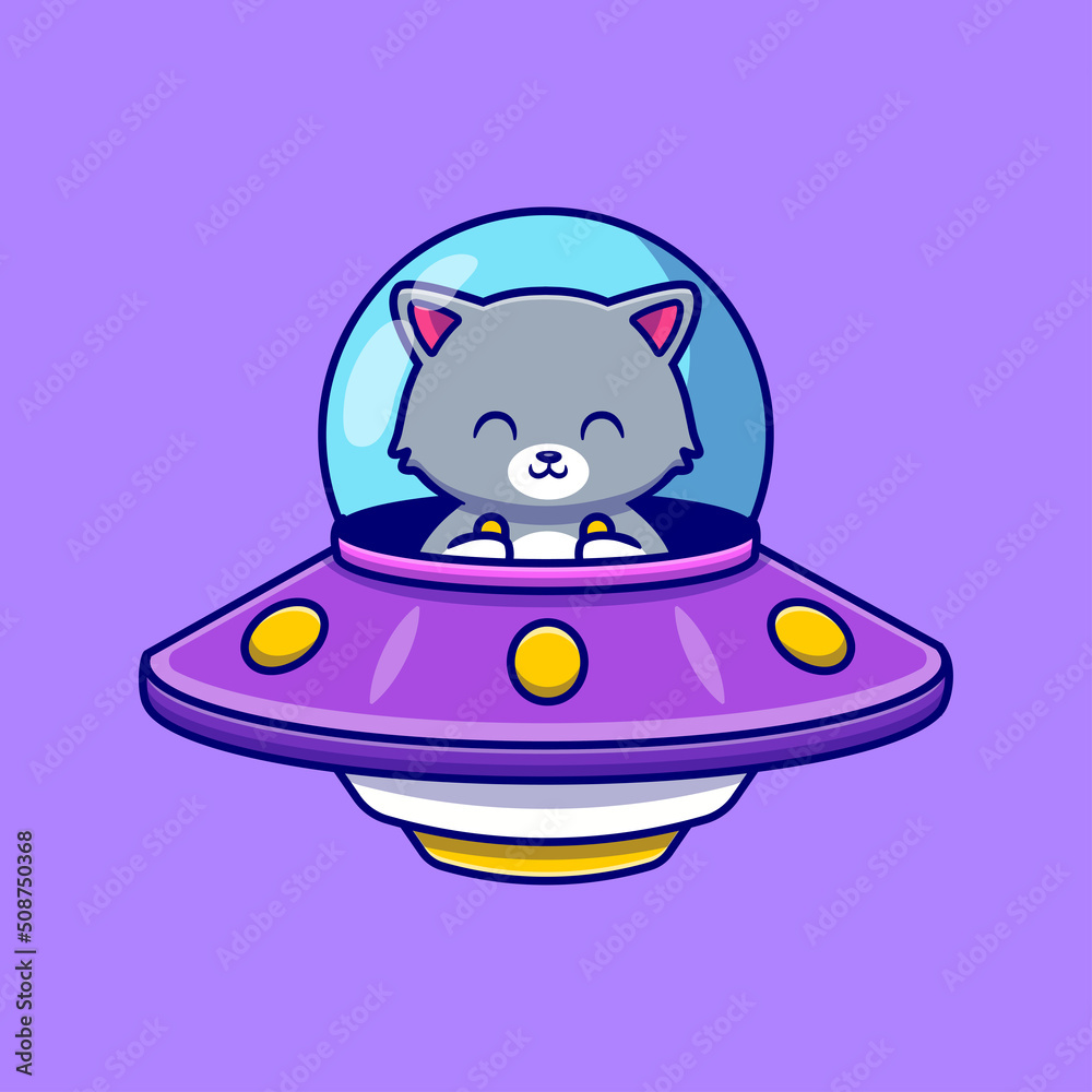 Cute Cat Driving Spaceship Ufo Cartoon Vector Icon Illustration. Animal ...
