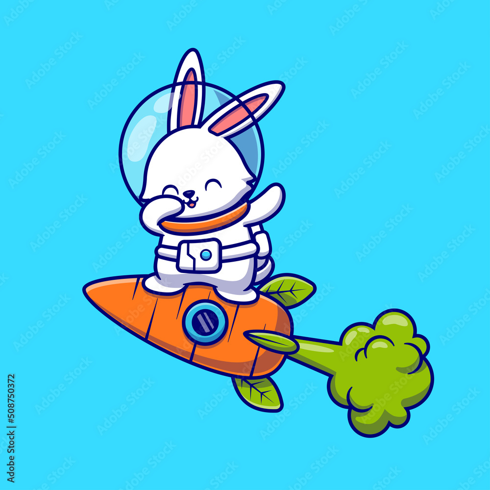Cute Rabbit Astronaut Dabbing And Flying With Carrot Rocket Cartoon ...