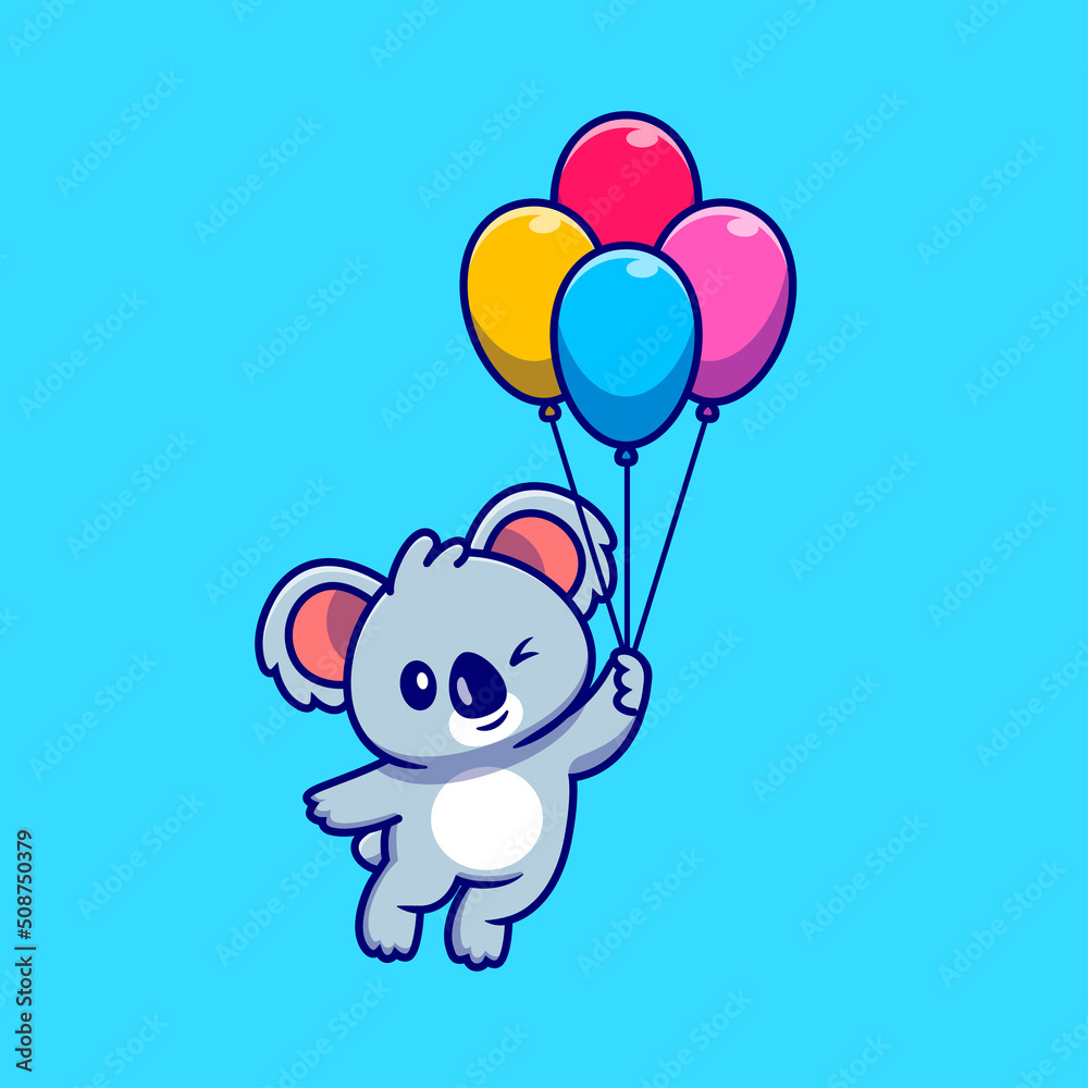Cute Koala Floating With Balloon Cartoon Vector Icon Illustration ...