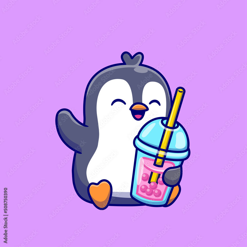 Cute Penguin Drinking Milk Tea Boba Cartoon Vector Icon Illustration ...