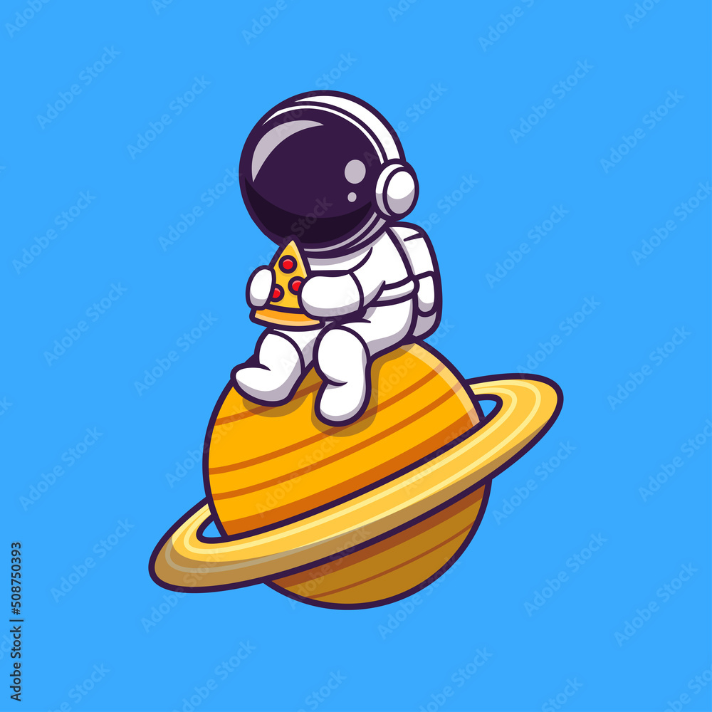 Cute Astronaut Eating Pizza On The Planet Cartoon Vector Icon Illustration. Science Food Icon ...