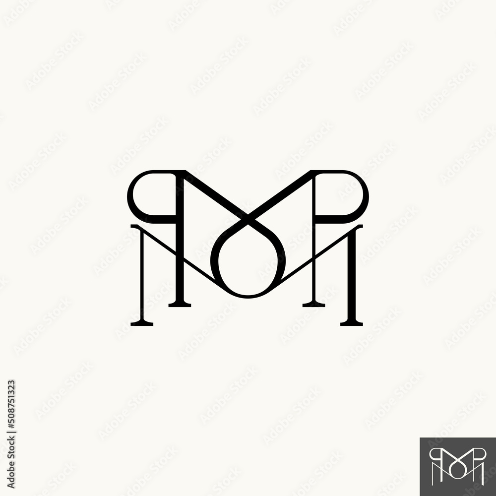 Simple letter or word MMP line thin serif font like pattern ornament ...
