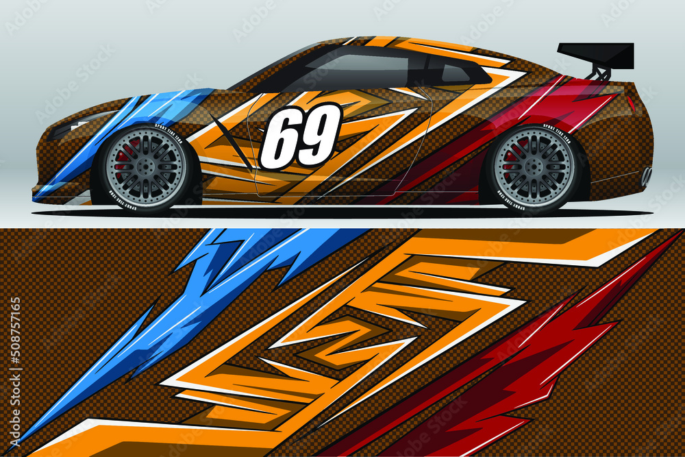 Abstract Race car wrap sticker design and sports background for daily ...