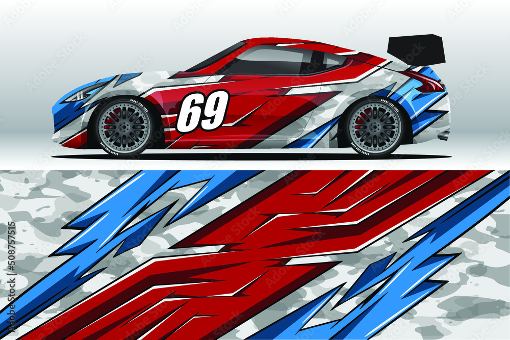 Abstract Race car wrap sticker design and sports background for daily ...