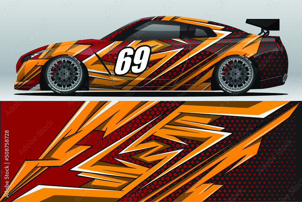 Abstract Race car wrap sticker design and sports background for daily ...