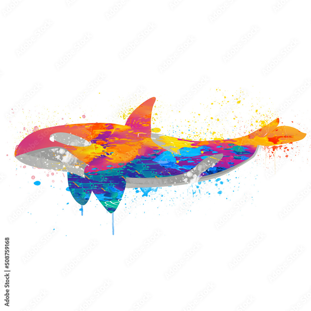 Beautiful watercolor Whale drawing on white background, fish in water ...