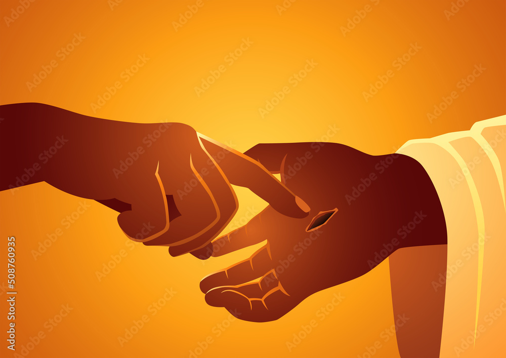 Thomas puts his finger in nail mark on Jesus hand Stock Vector | Adobe ...