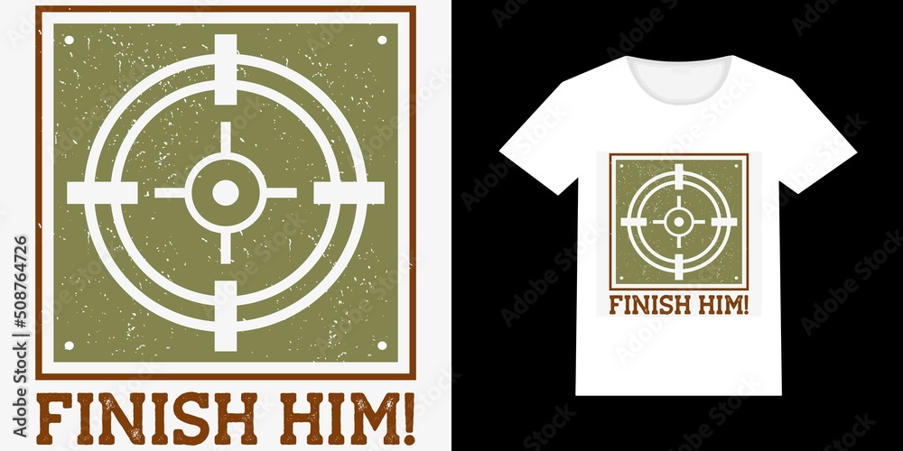 Vector illustration of a target icon with the text 'finish him'. Custom ...