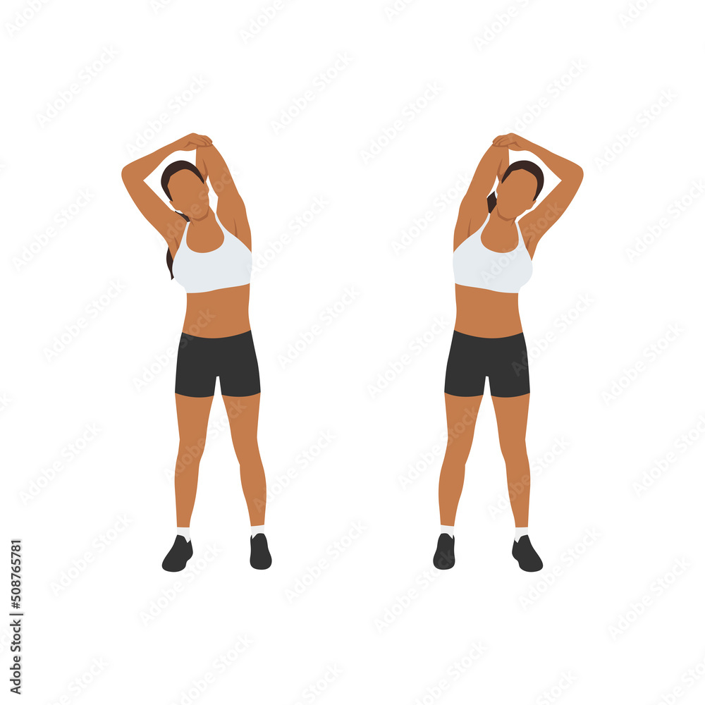 Poster Woman doing Triceps stretch exercise flat vector illustration ...