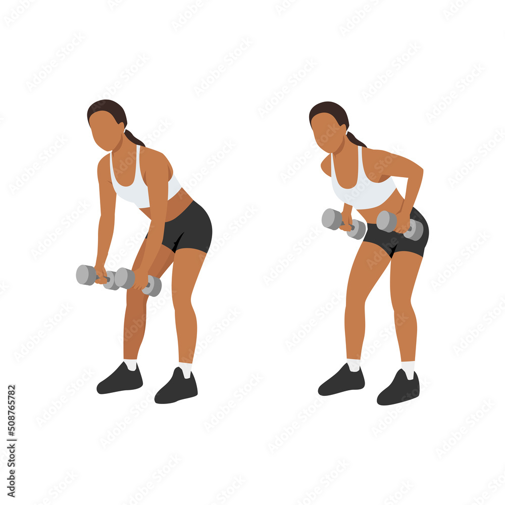 Woman doing Dumbbell bent over row exercise flat vector illustration ...