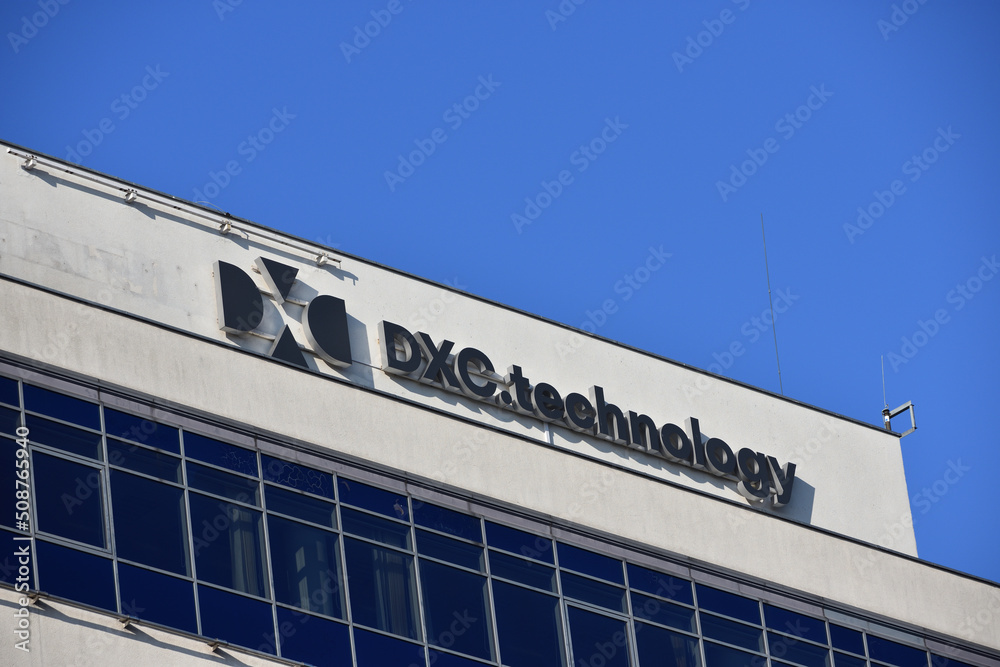DXC Technology signage, logo on the facade DXC Technology Polska, part ...