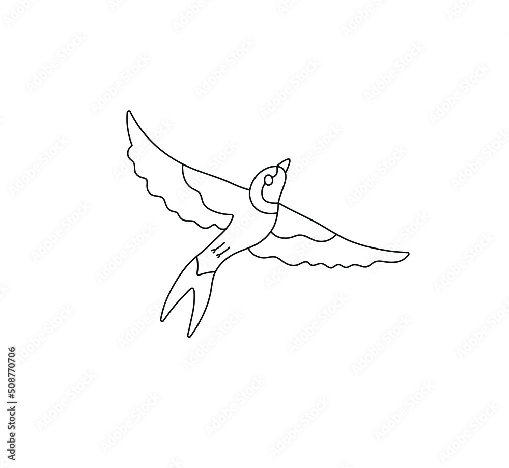 Vector isolated flying swallow simple line drawing. Colorless doodle ...