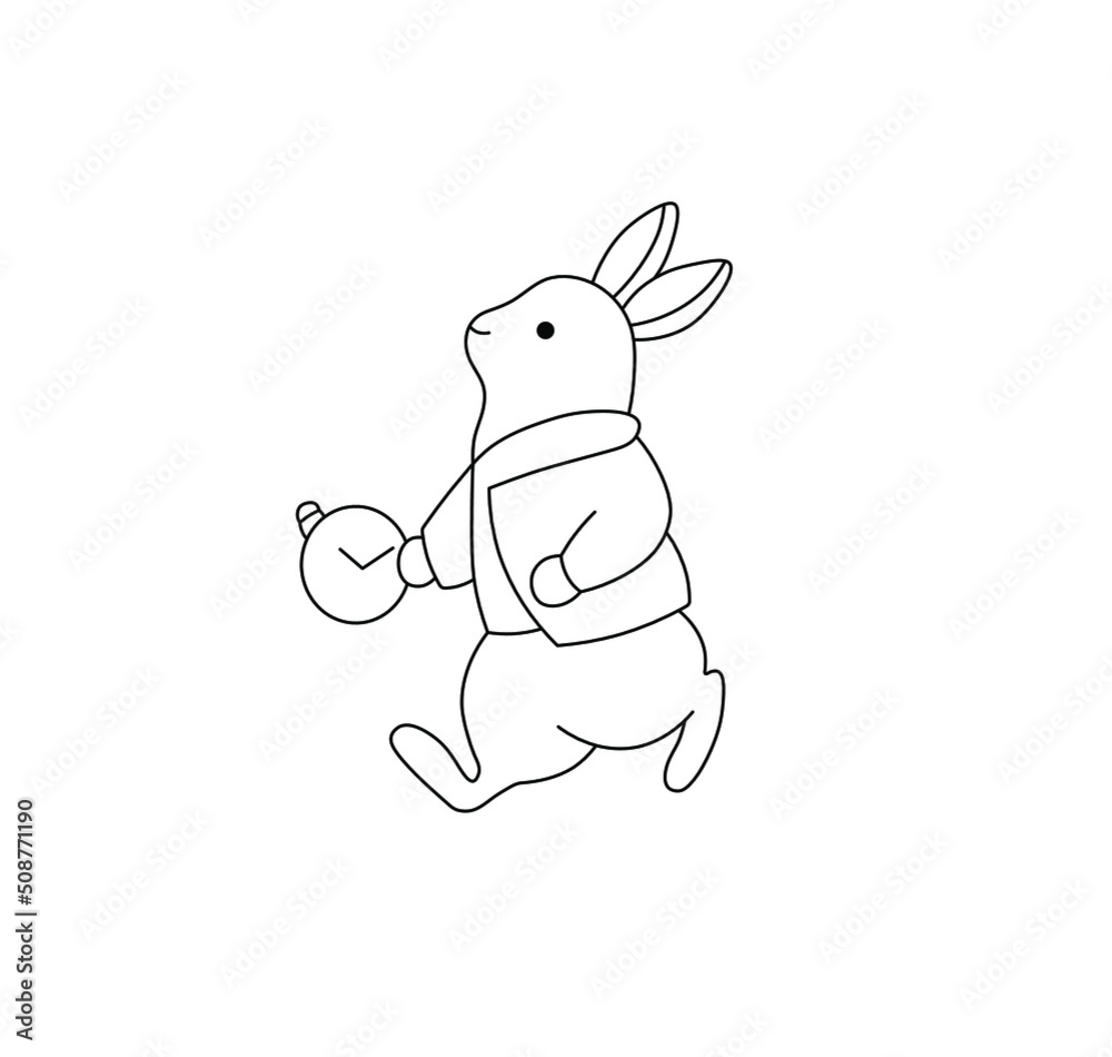 Vector isolated cute cartoon character running rabbit with clocks ...