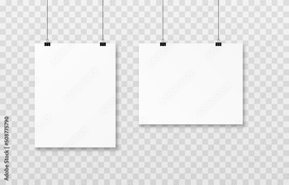 Vector layout of hanging posters PNG. Poster for advertising, blank ...