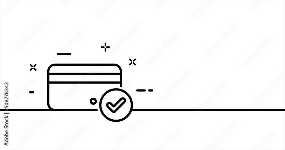 One line drawing, solid line of a bank card. One line drawing animation ...