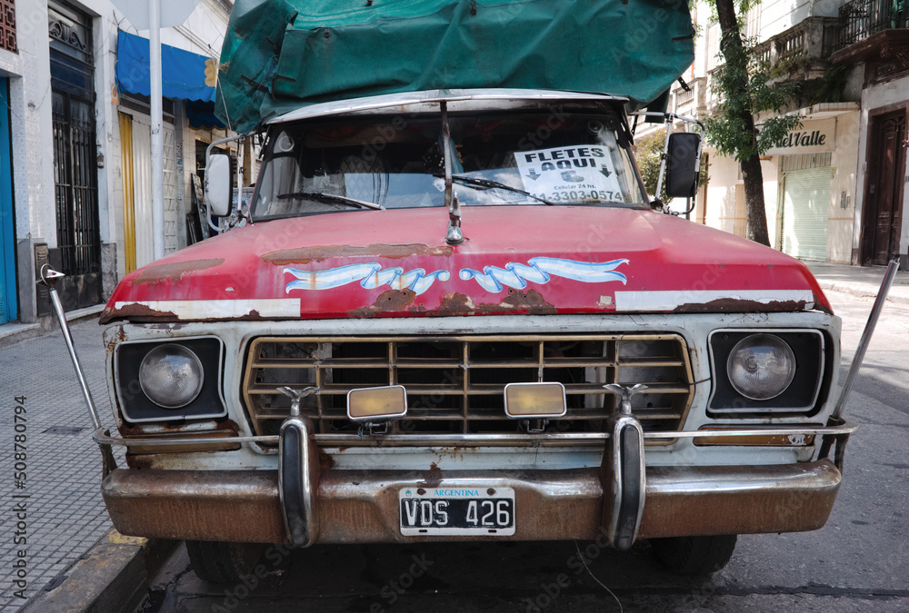 Buenos Aires, Argentina - January, 2020: Front view of old Ford F-100 ...