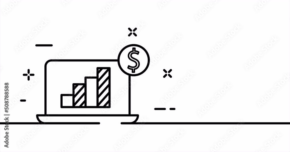 Laptop with money statistics. Bar chart, diagram, dollar, statistical ...