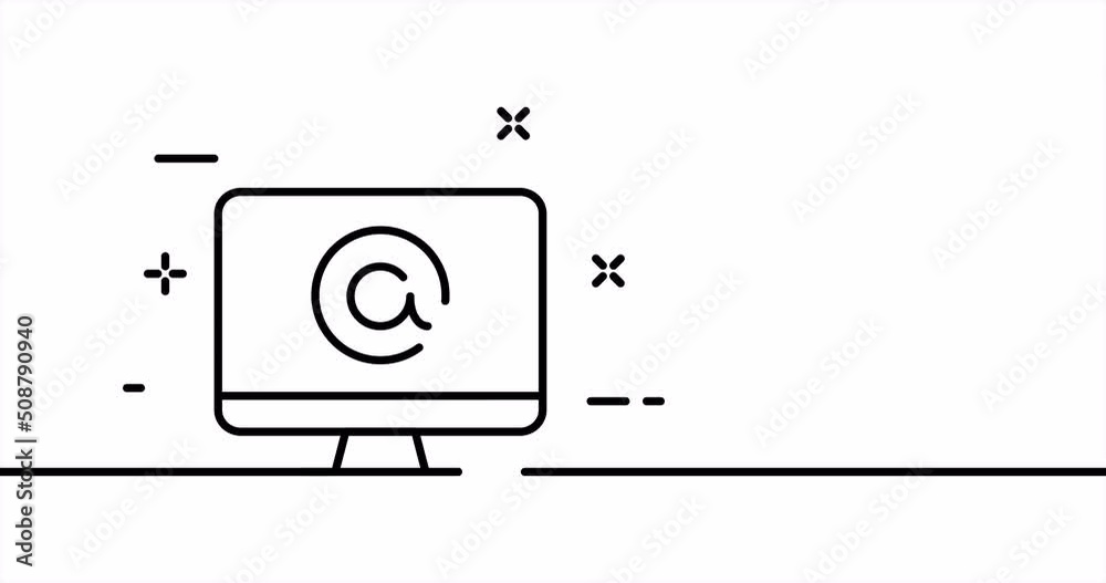 Computer with at symbol on the screen. Letter, email, message, tag a ...