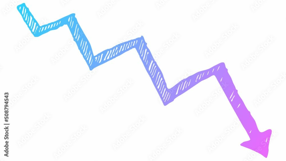 Animated pink and blue arrow. Recession chart of economy. Economic ...